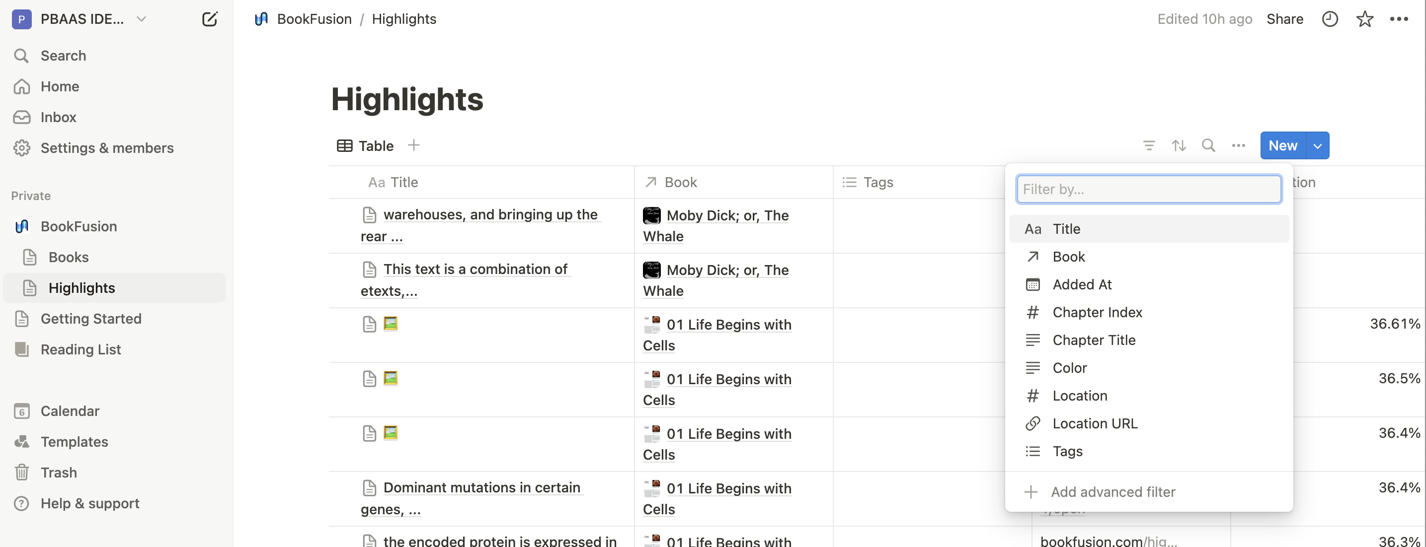 Filtering and using the Books & Highlights tables inside Notion ...